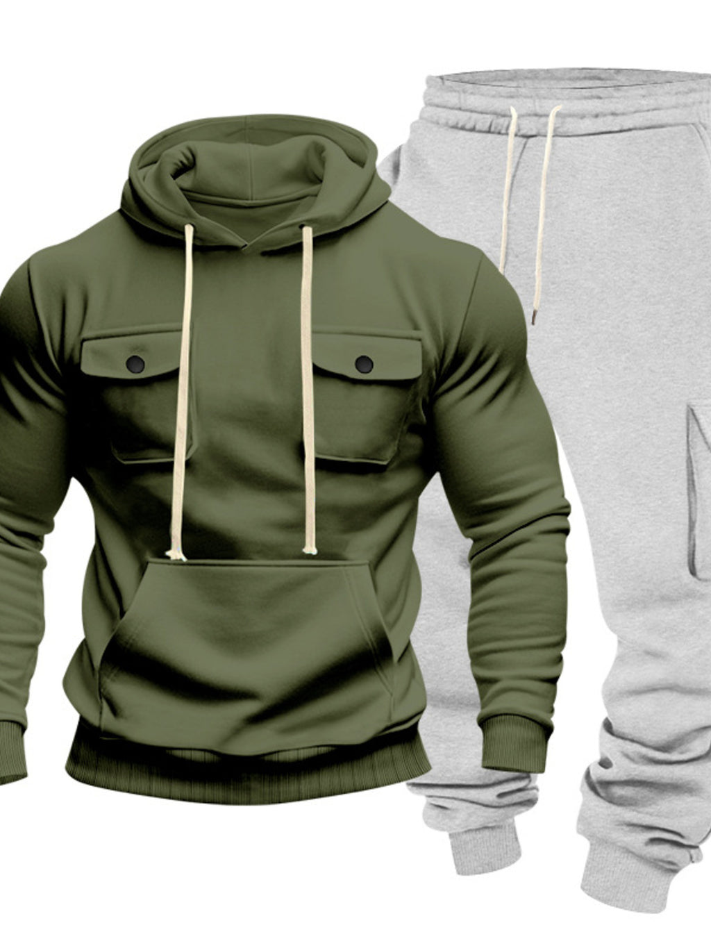 Men's Full Size Kangaroo Pocket Hoodie and Sweatpants Two-Piece Set Pl ...