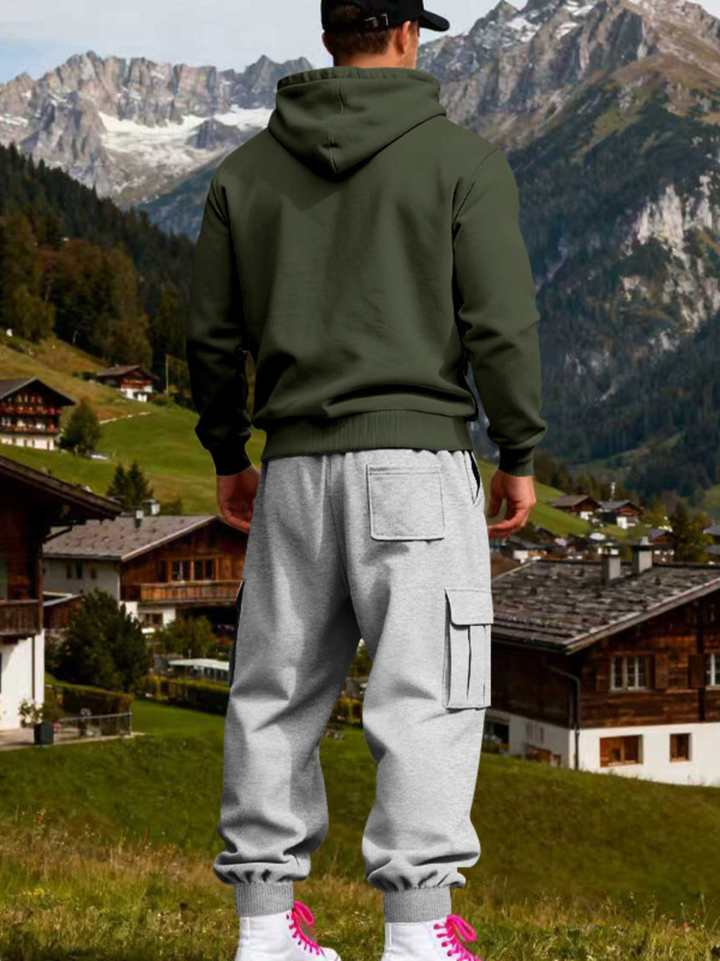 Men's Full Size Kangaroo Pocket Hoodie and Sweatpants Two-Piece Set Pl ...